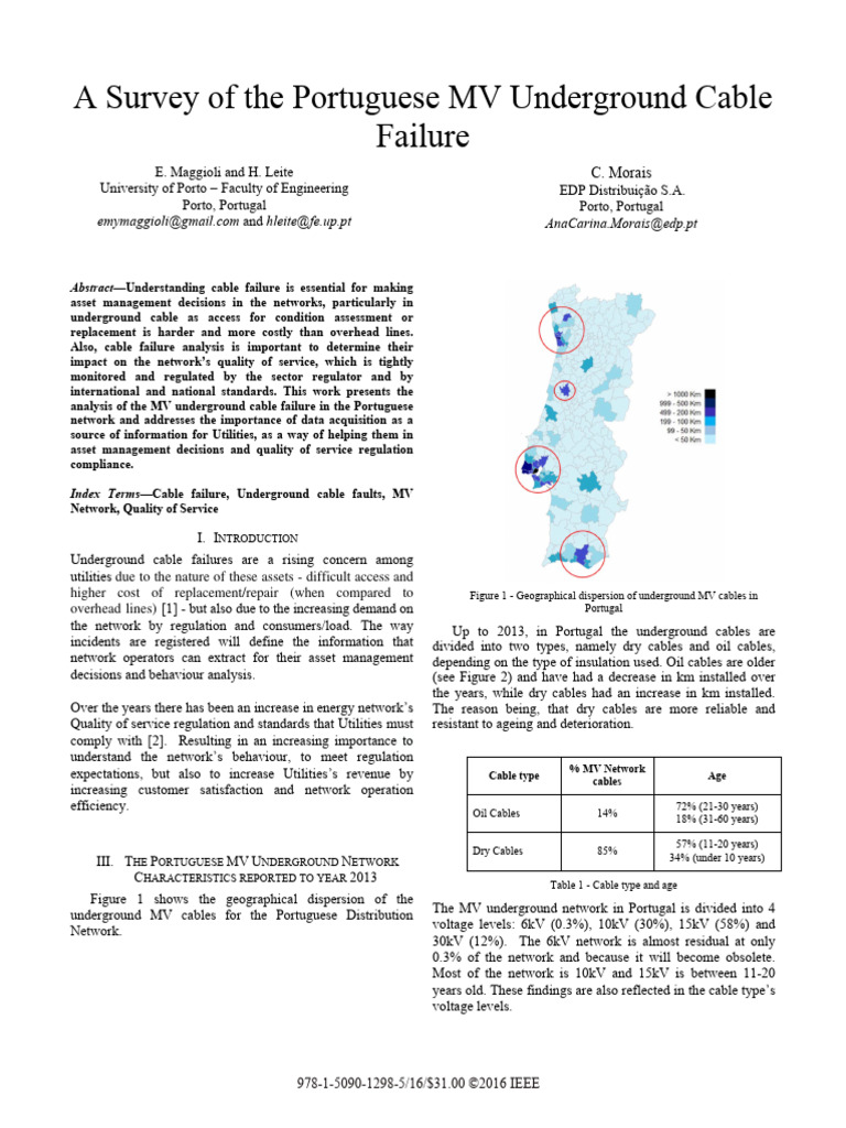 MV Underground Cable Failure in Portugal | PDF | P Value | Statistics