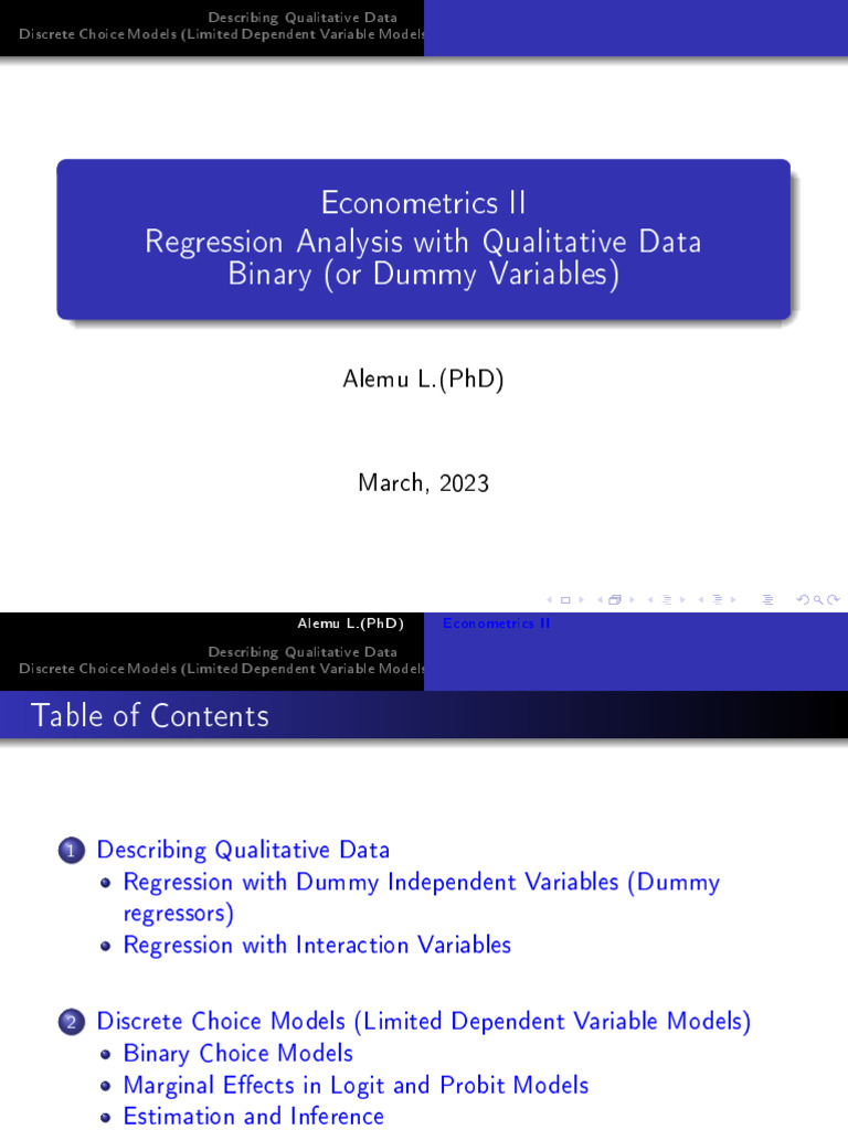 Chapter 1 Regression Analysis With Qualitative Data | PDF | Logistic Regression | Econometrics