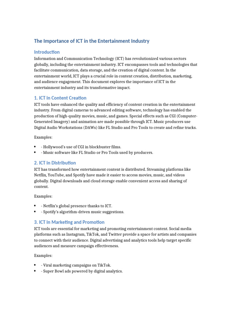 Importance of ICT in Entertainment Industry | PDF | Educational ...