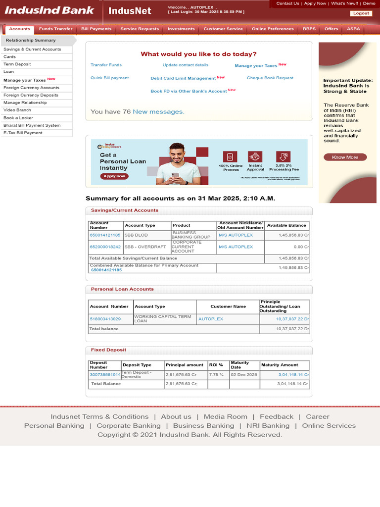 Welcome to IndusNet 11 | PDF | Banks | Transaction Account