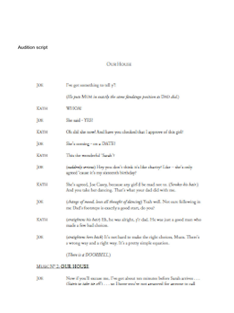 Our House Audition Scripts | PDF