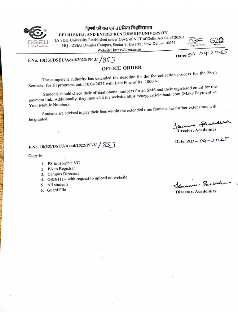 Fee Submission Extension Order | PDF