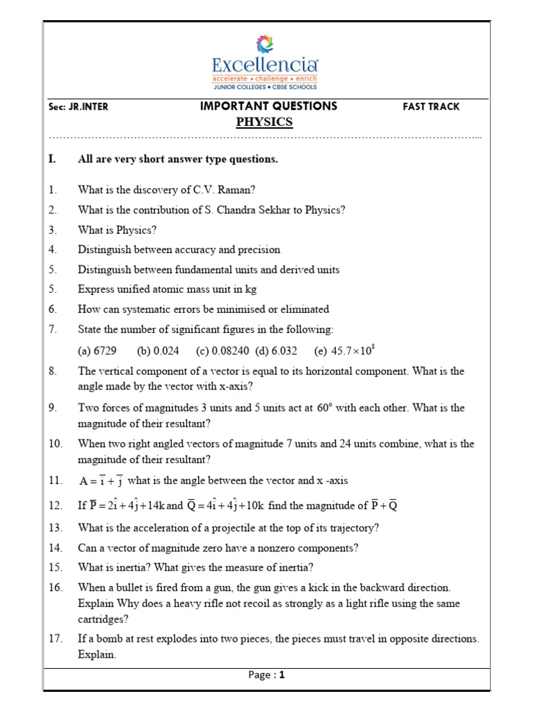 JR Physics Ipe Imp-Fast Track | PDF | Collision | Gases