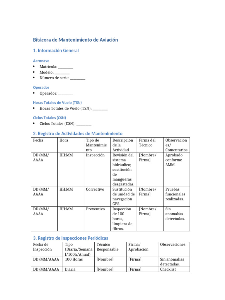Bitacora Mantenimiento Aviacion | PDF