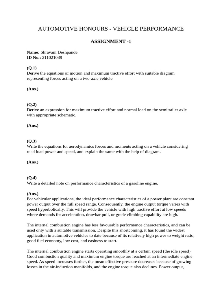 Maximum Gradability in Vehicle Performance | PDF | Engines | Diesel Engine