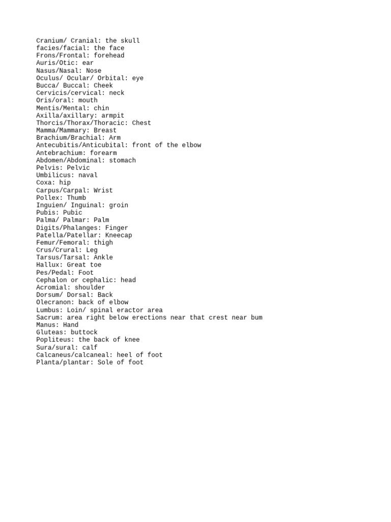 Medical Terms for Body Parts | PDF