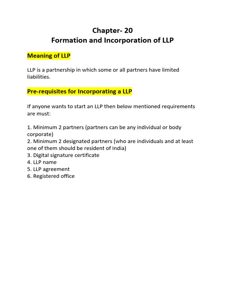 Ch-20 Formation and Incorporation of LLP | PDF | Limited Liability ...