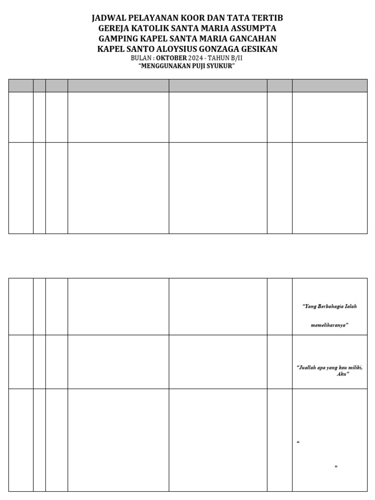 Fix2. Jadwal Pelayanan Koor Dan Tata Tertib Oktober - Desember Tahun 2024 | PDF