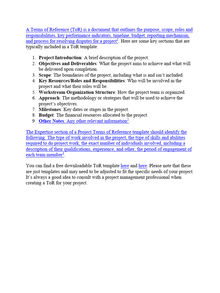 Essential Terms of Reference Template | PDF