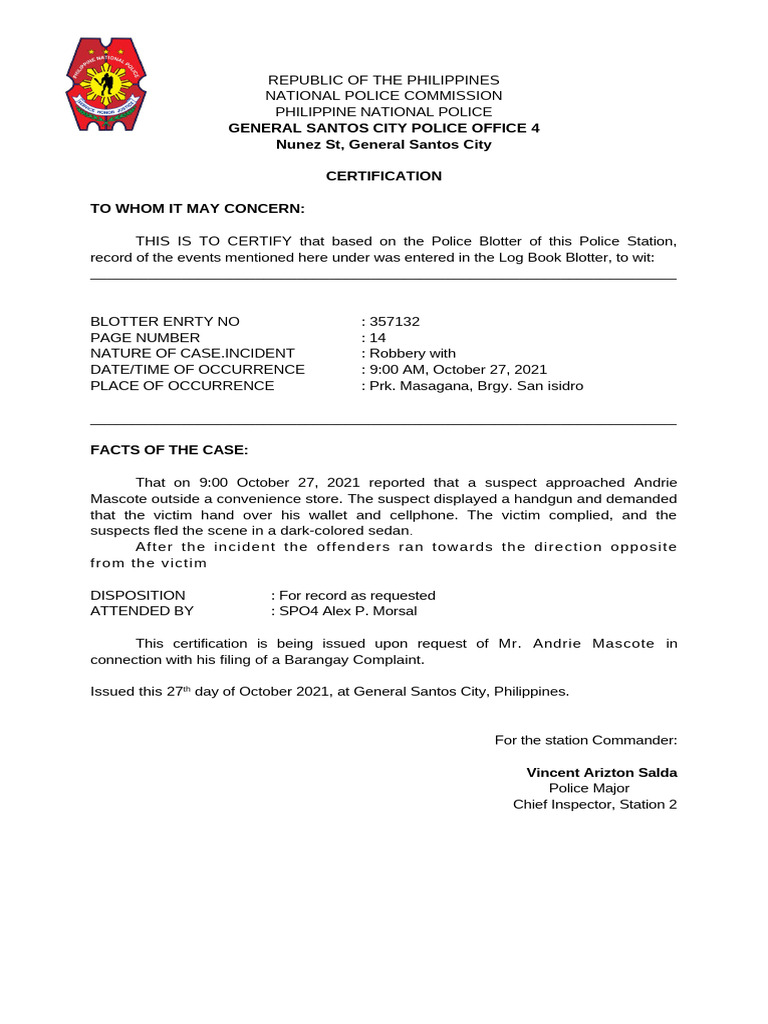 Certification-of-Police-Blotter | PDF