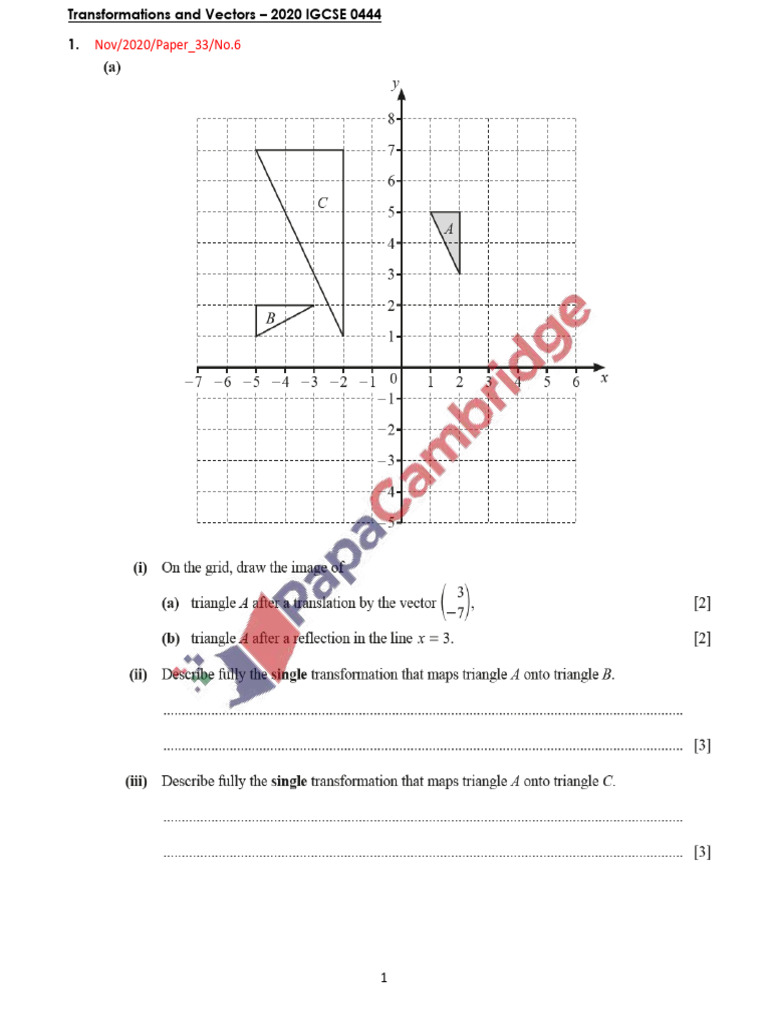 2020-Transformations-and-Vectors-IGCSE-0444 | PDF