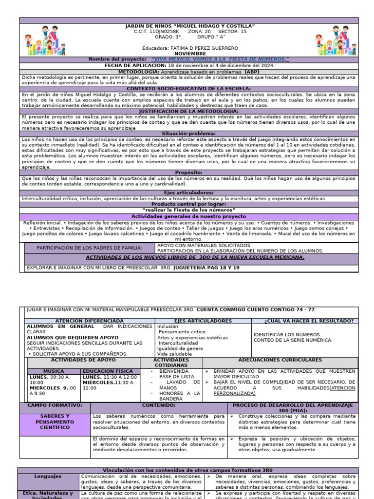 Proyecto La Fiesta de Los Numeros 3a Abp | PDF | Educación de la ...