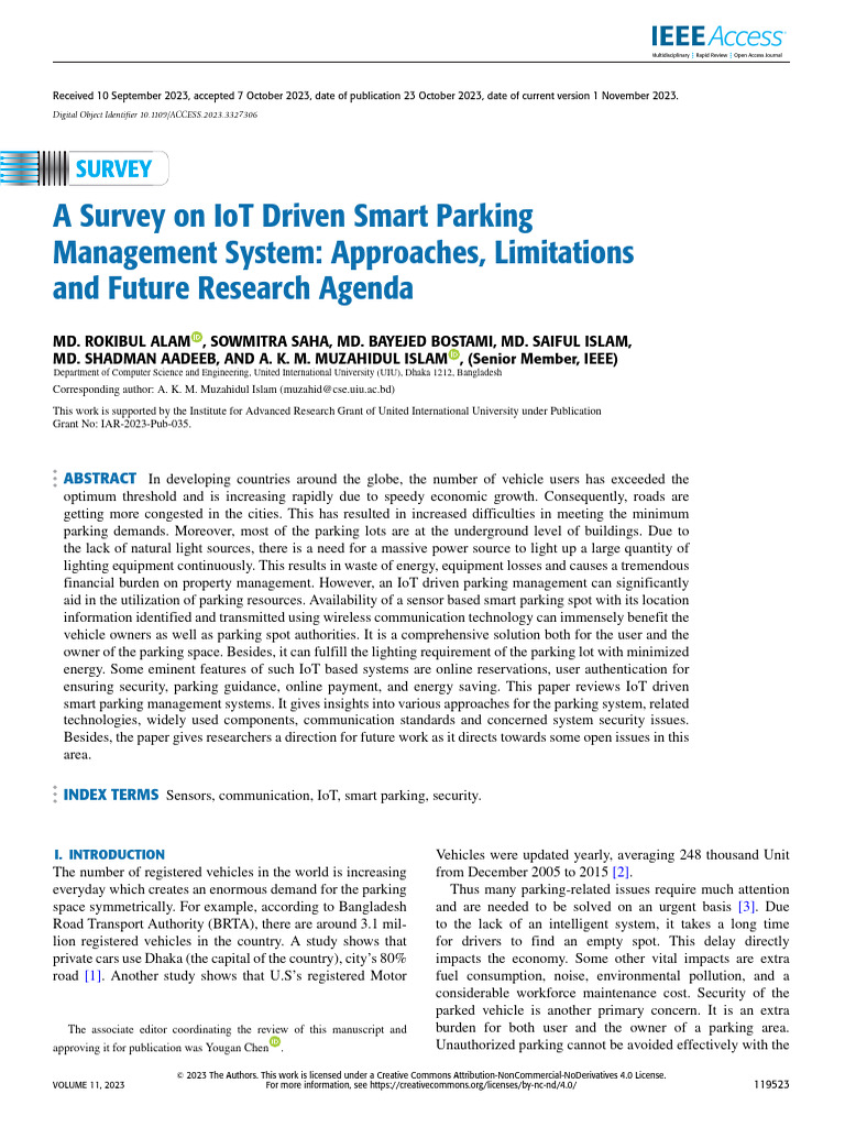IoT-Driven Smart Parking Solutions Survey | PDF | Radio Frequency ...