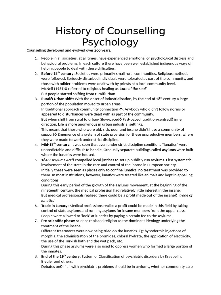 Evolution of Counselling Psychology | PDF | Psychotherapy | Counseling ...