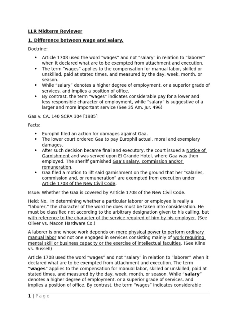 LLR Midterm Reviewer | PDF | Employment | Salary