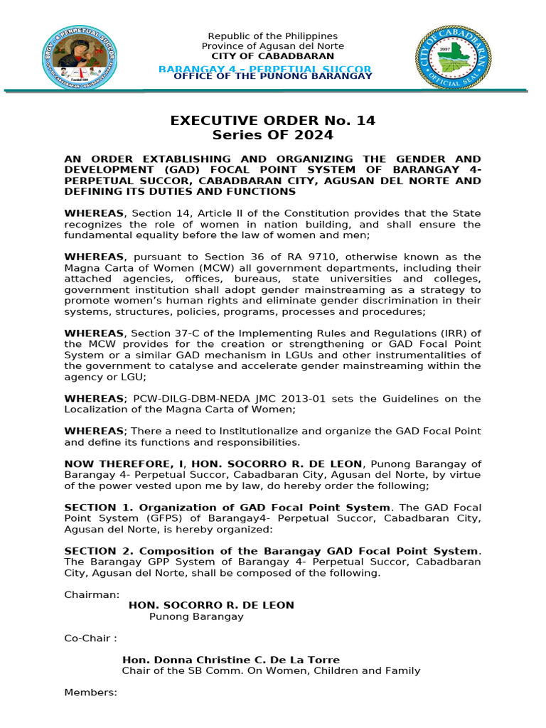 GAD Focal Point System in Barangay 4 | PDF