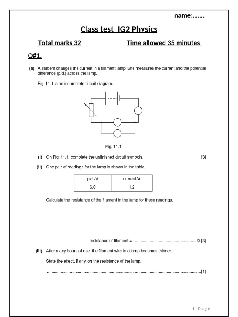 Electricity Test Ig3 | PDF