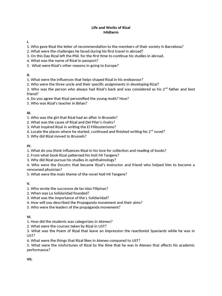 Life and Works of Rizal Midterm Oral Exam | PDF | Spanish East Indies | Philippines