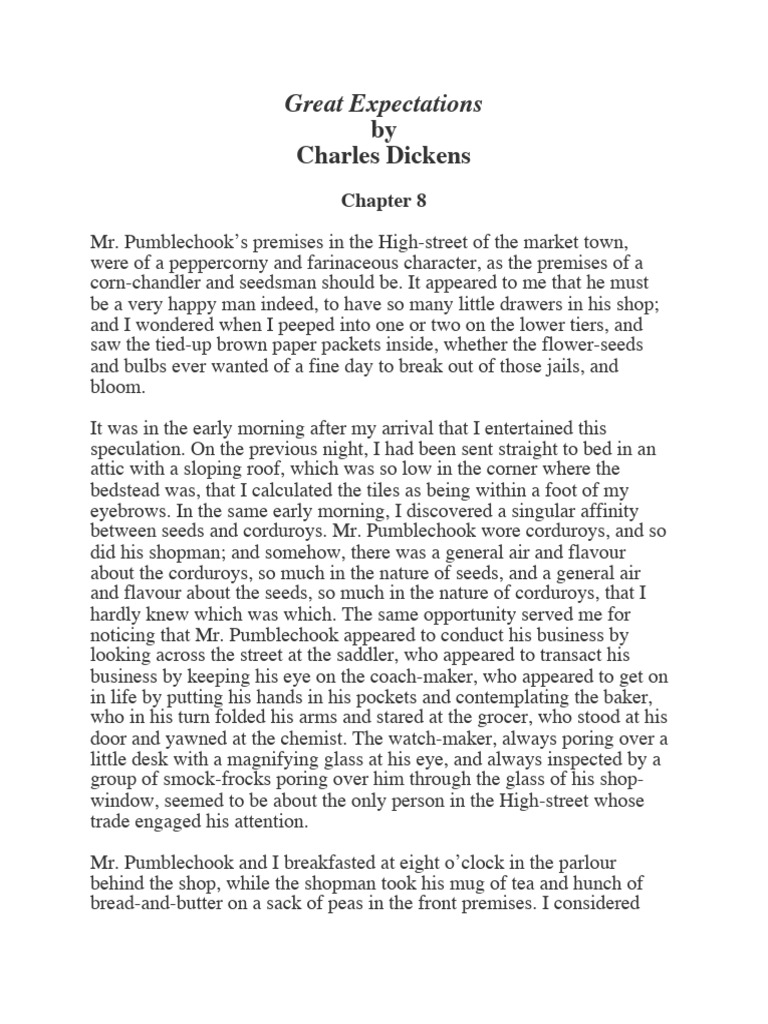 Summary of Great Expectations Chapter 8 | PDF | Estella (Great ...