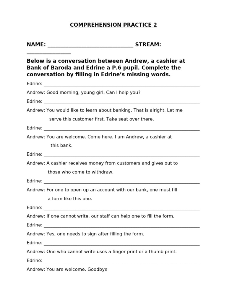 COMPREHENSION PRACTICE 2 by Awoko | PDF