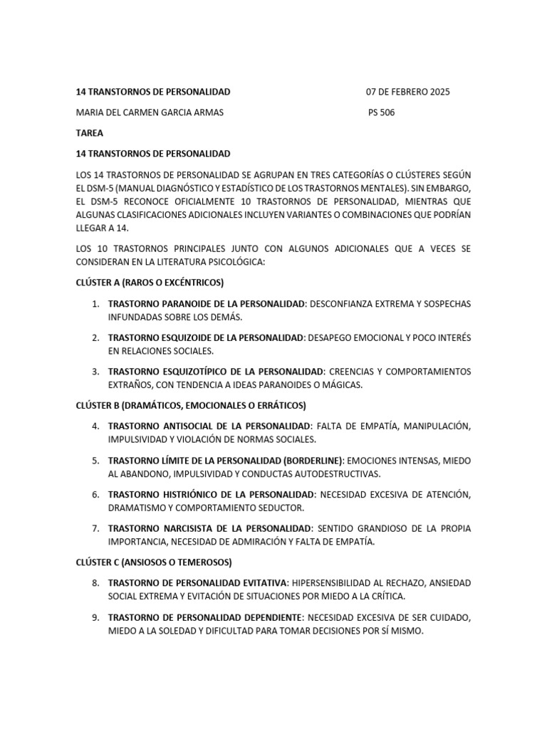 14 Trastornos de Personalidad Explicados | PDF | Desorden de ...