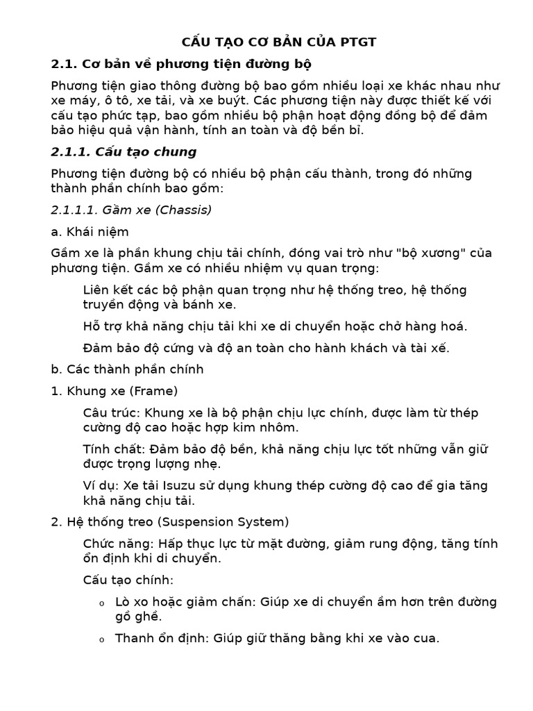 CẤU TẠO CƠ BẢN CỦA PTGT | PDF