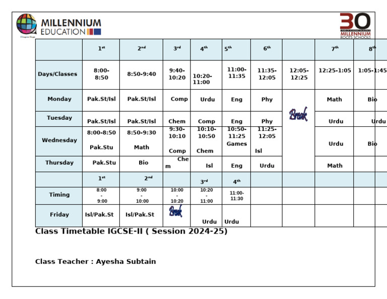 IGCSE-II Class Timetable 2024-25 | PDF