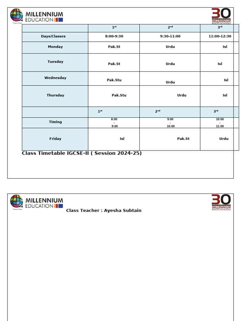 IGCSE-II Class Timetable 2024-25 | PDF