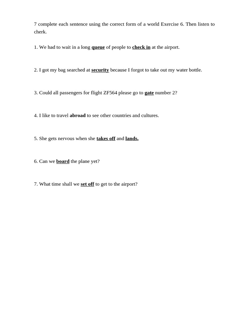 7 Complete Each Sentence Using The Correct Form of A World Exercise 6 | PDF