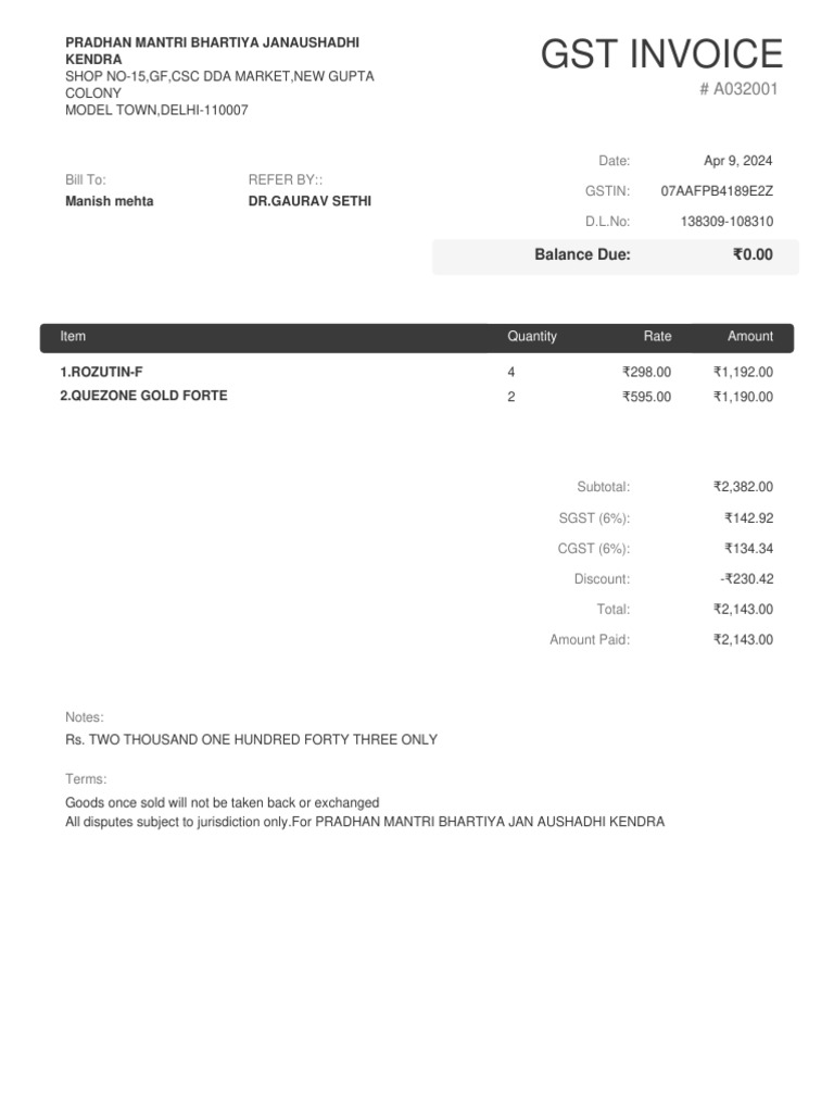 Invoice A032001 | PDF