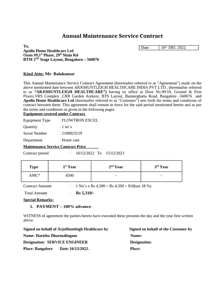 AMC Ser - Contr - Apollo Home Care 2022 | PDF | Private Law | Business Law