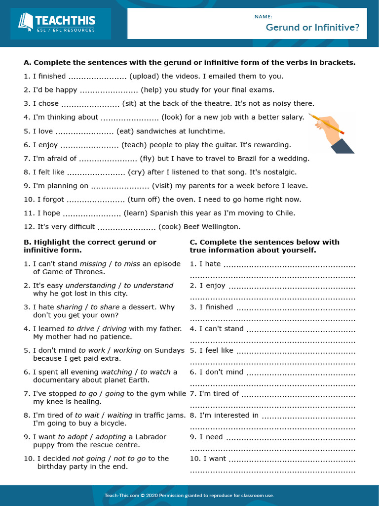 Gerund or Infinitive Interactive Worksheet | PDF | Syntax | Linguistics