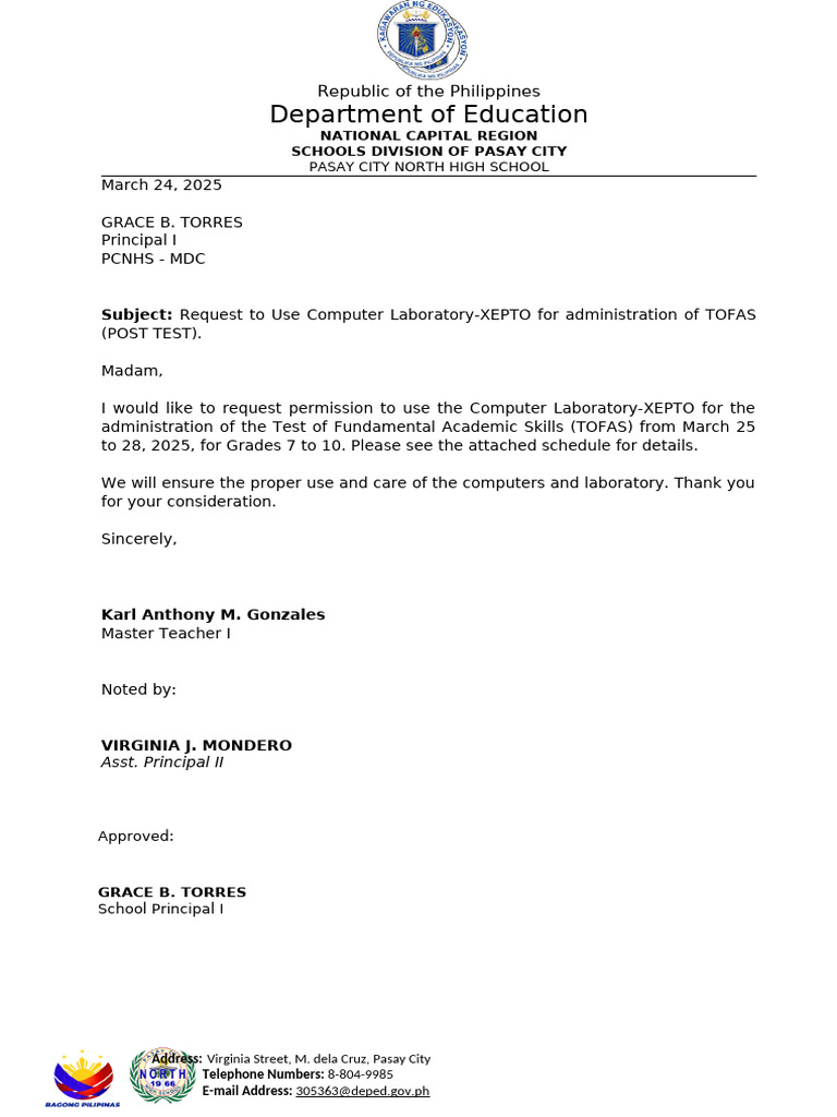 Request for Computer Lab Use for TOFAS | PDF