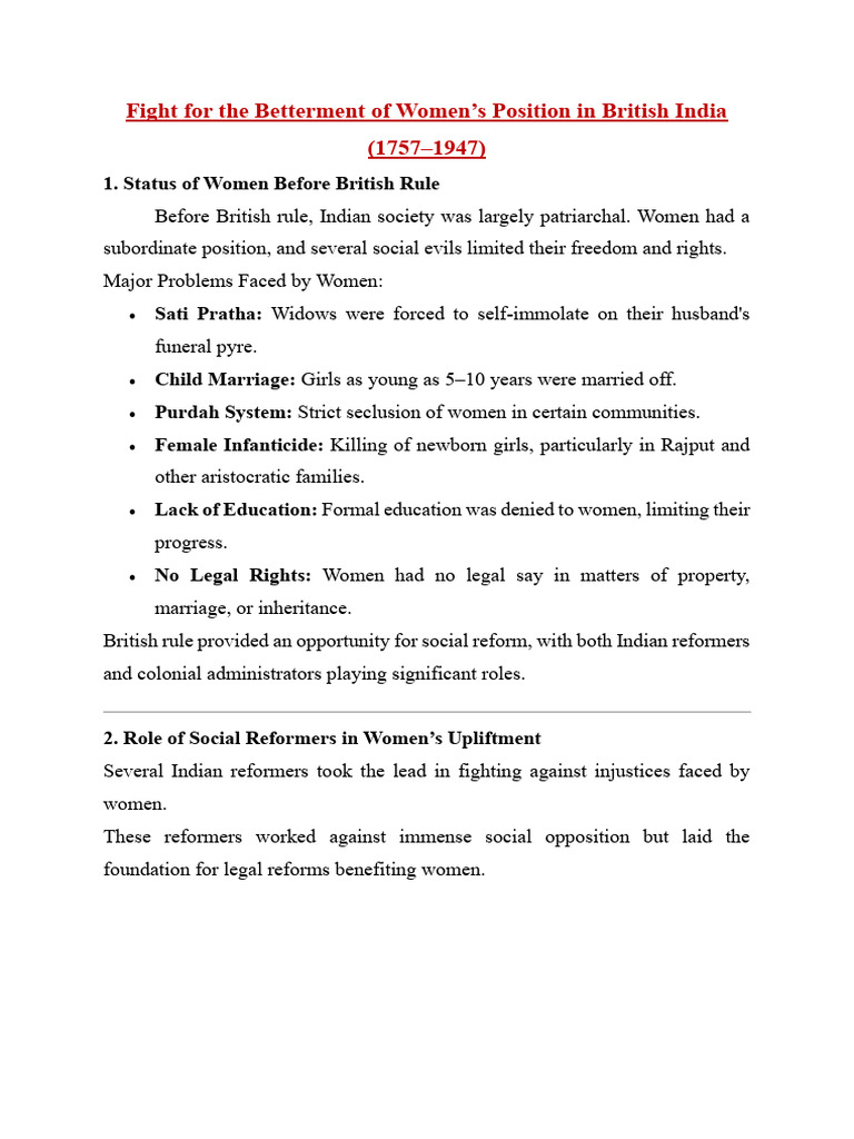 Fight For The Betterment of Women | PDF | British Raj | Woman