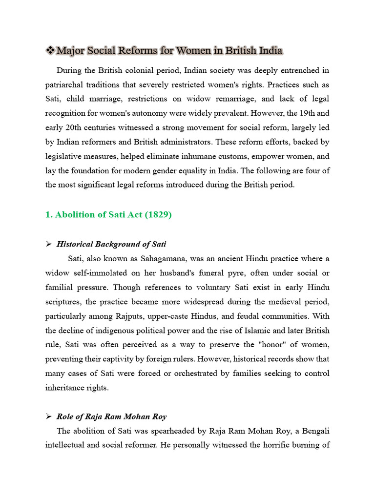 Key Social Reforms for Women in India | PDF | Marriage | Woman