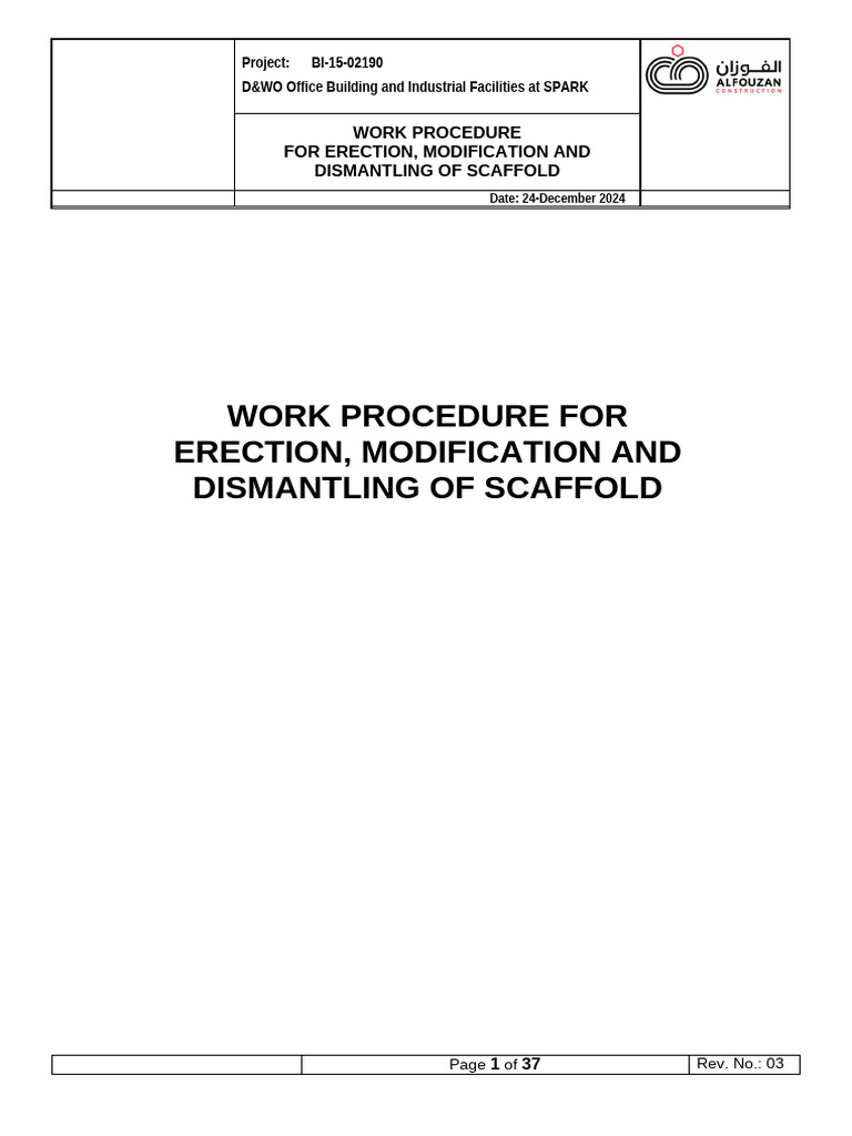 Safe Work Procedure Erecting The Scaffold | PDF | Scaffolding | Lumber