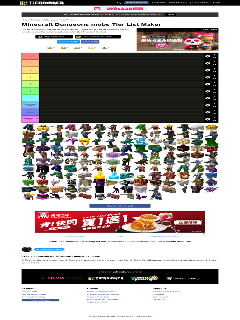 Create A Minecraft Dungeons Mobs Tier List - Tier | PDF