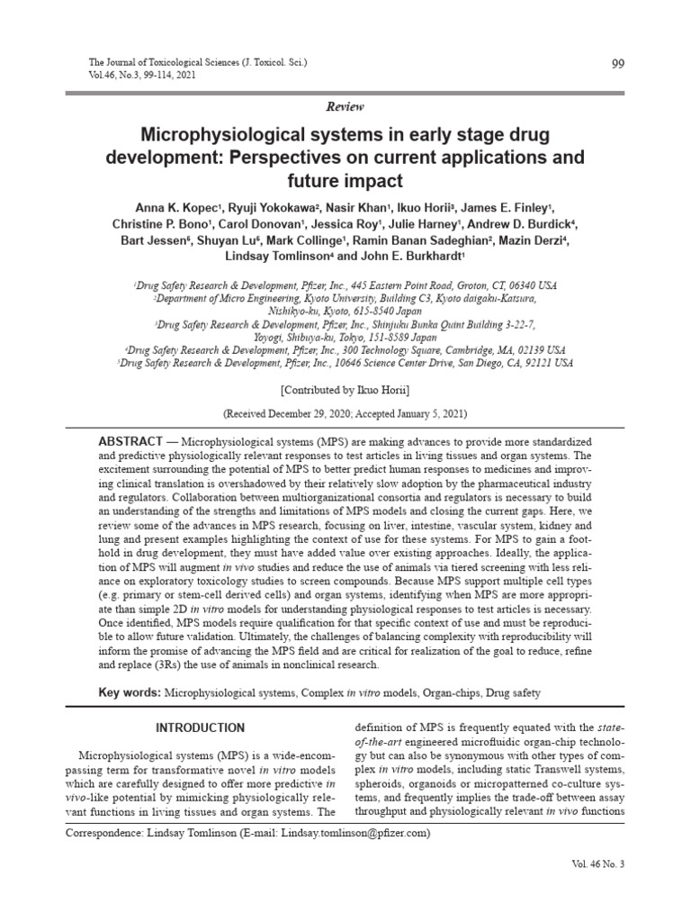 Microphysiological Systems in Early Stage Drug Development ...