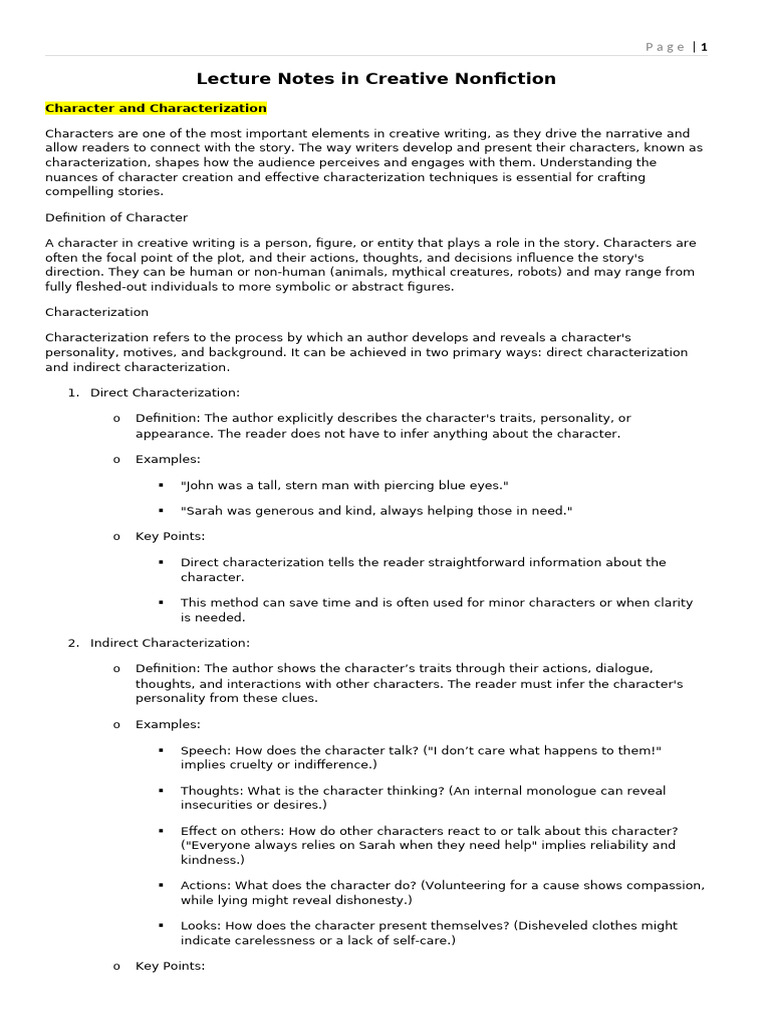 Lecture Notes in Creative Nonfiction | PDF | Symbols | Motivation