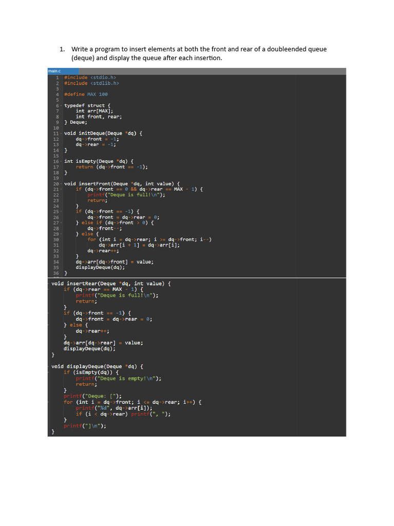 Write A Program To Insert Elements at Both The Front and Rear of A ...