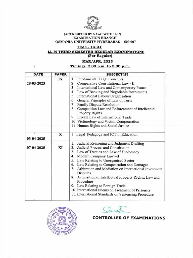 LLM Timetable - 3rd Sem | PDF
