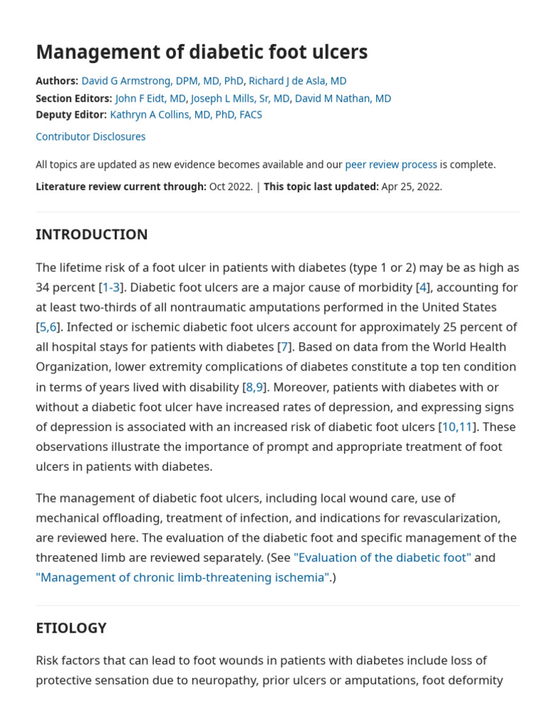 Management of Diabetic Foot Ulcers: Authors: Section Editors: Deputy ...