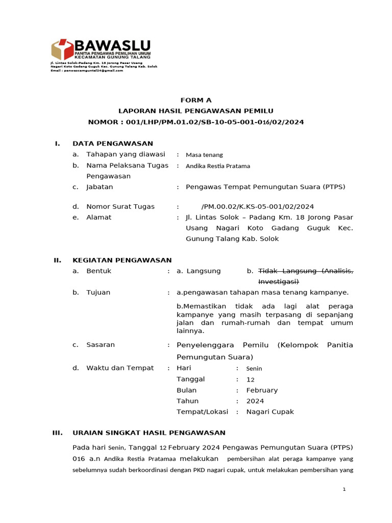 FORM - A - Masa Tenang TPS 30 Andika | PDF