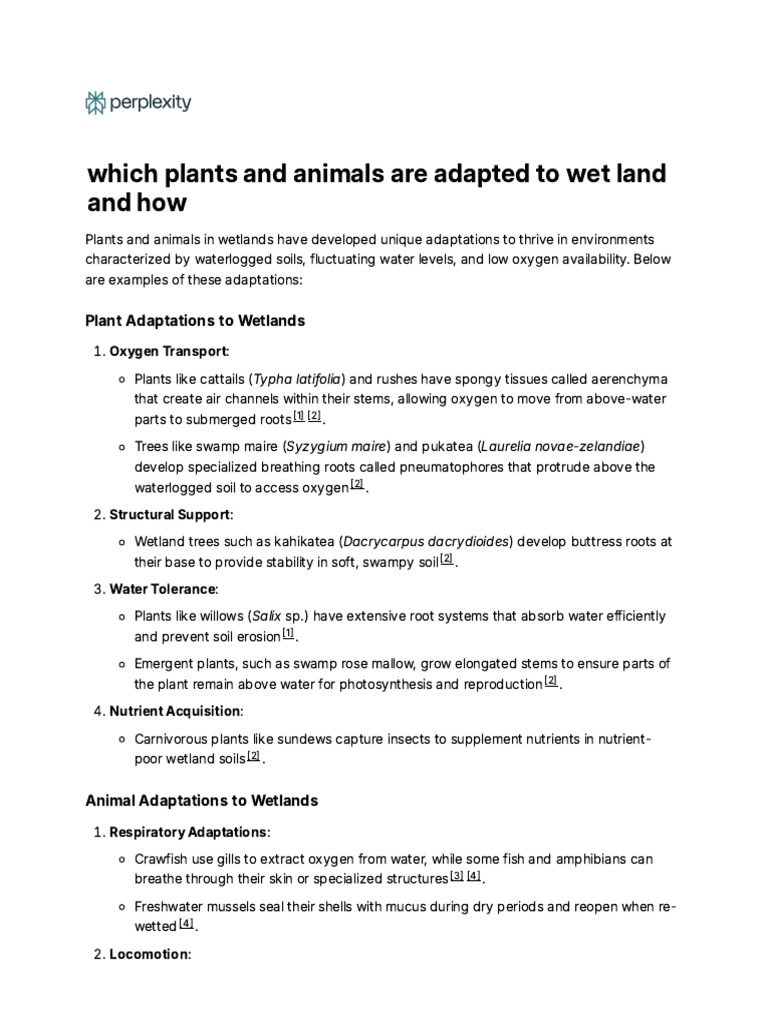 Which Plants and Animals Are Adapted To Wet Land A | PDF | Wetland | Plants