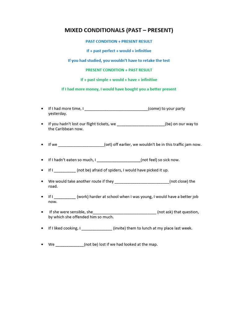 Mixed Conditionals Past Present Fitxa | PDF