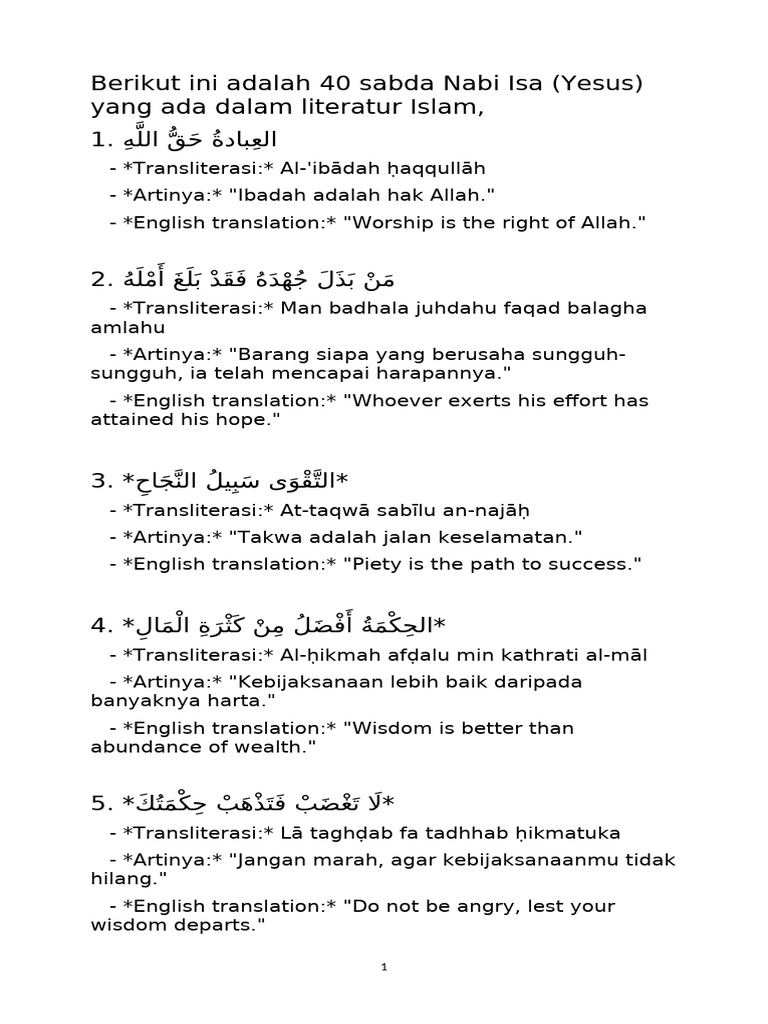 40 Sabda Nabi Isa dalam Islam | PDF