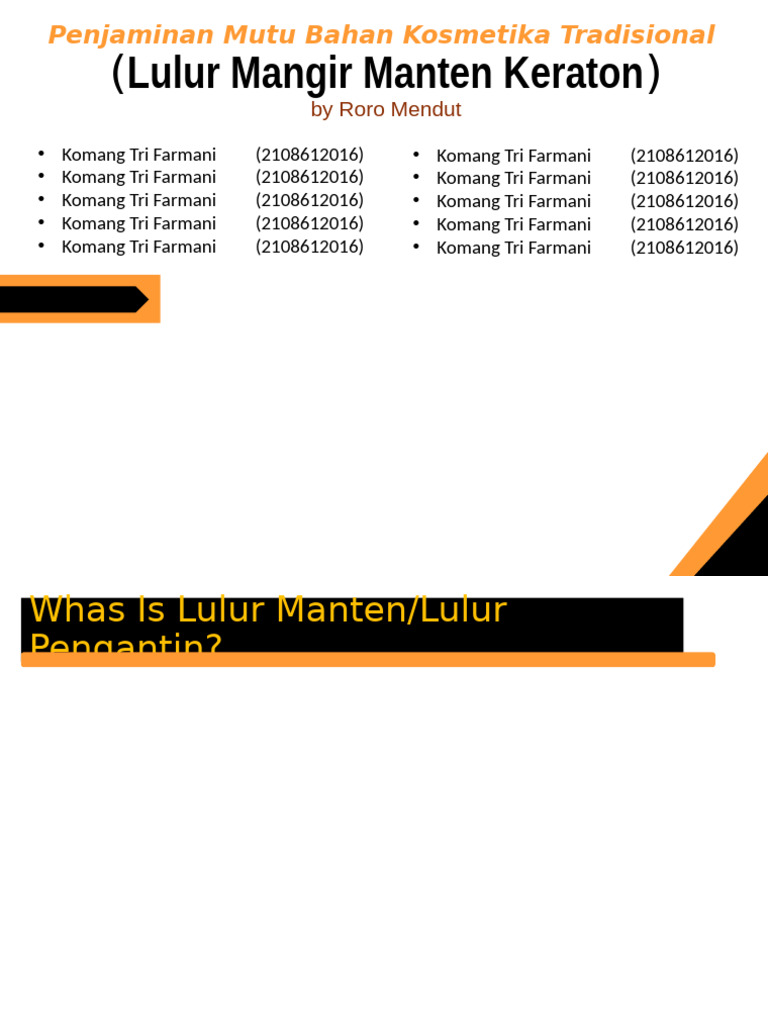 Lulur Manten: Manfaat dan Komposisi | PDF