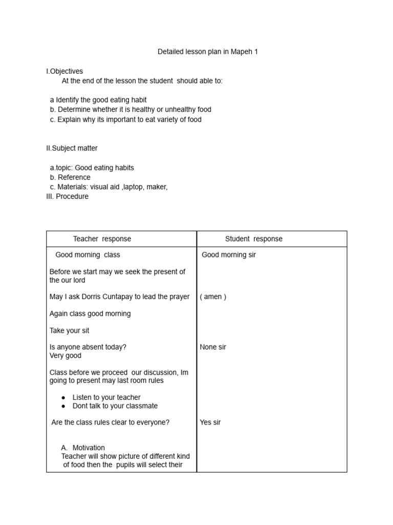 Good Eating Habits Lesson Plan | PDF | Foods | Teachers