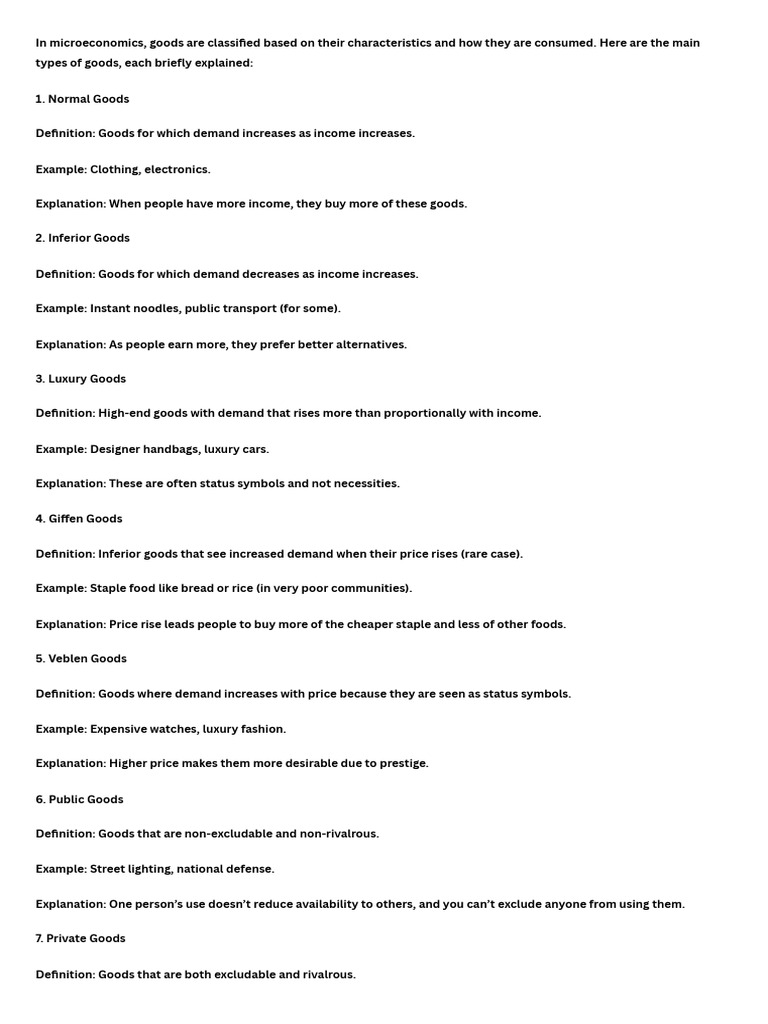 In Microeconomics, Goods Are Classified Based On Their Characteristics ...