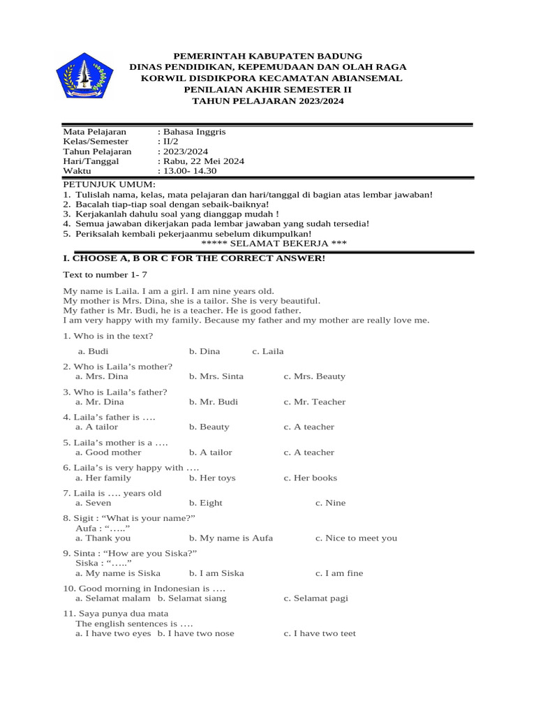 Soal Pas BHS Inggris Fix | PDF